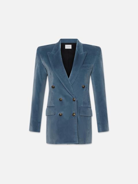 FRAME Double Breasted Slim Blazer in Denim Blue | REVERSIBLE