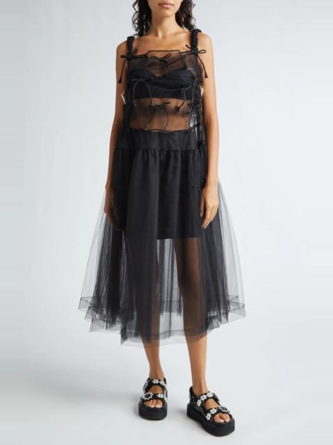SANDY LIANG Monchi Bow Sheer Tulle Midi Dress | REVERSIBLE