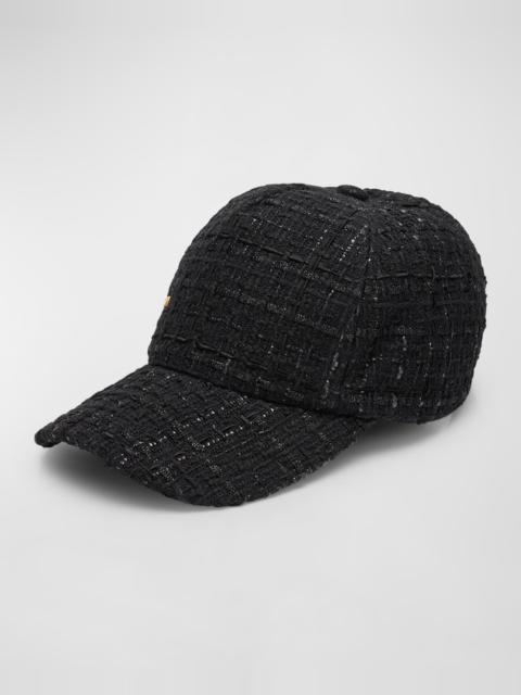 Balmain Men's Metal Logo Tweed Baseball Cap | REVERSIBLE