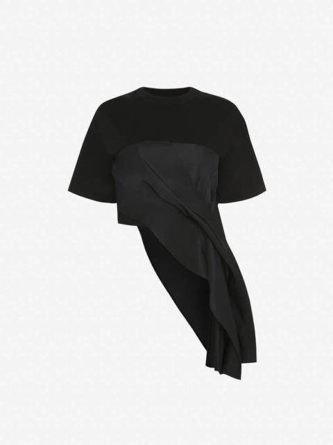 Alexander McQueen Women's Hybrid Drape T-shirt in Black | REVERSIBLE
