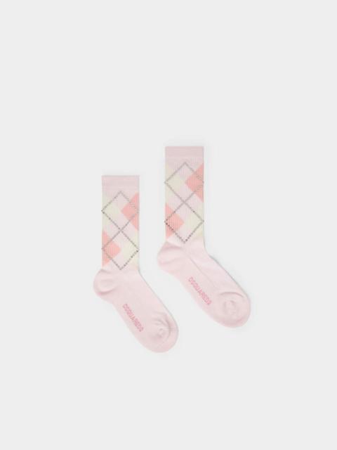 DSQUARED2 PREPPY HIGH SOCKS WITH RHINESTONES | REVERSIBLE