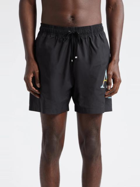AMIRI Staggered Chrome Drawstring Swim Trunks | REVERSIBLE