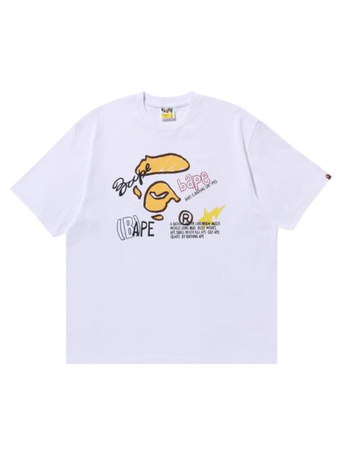 A BATHING APE® BAPE Hand Draw Graphic Relaxed Fit Tee 'White' | REVERSIBLE