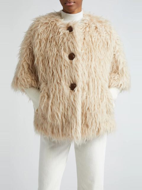 Max Mara Calamo Long Hair Virgin Wool & Silk Cape | REVERSIBLE