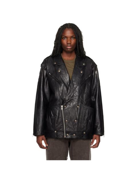 R13 Black Elongated Motorcycle Leather Jacket | REVERSIBLE