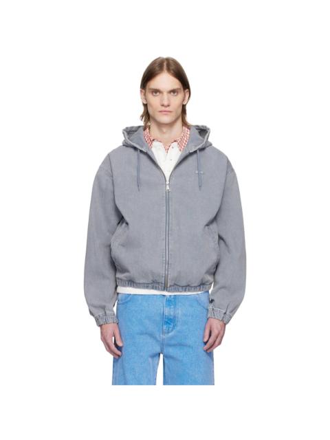 LACOSTE Gray Washed Effect Hooded Denim Jacket | REVERSIBLE