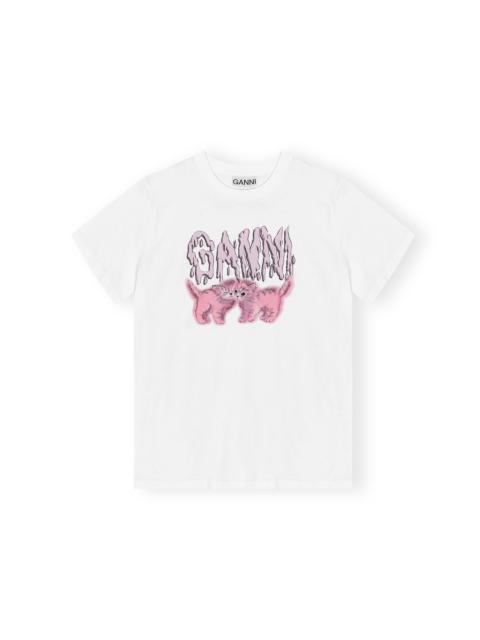 GANNI WHITE RELAXED CATS T-SHIRT | REVERSIBLE