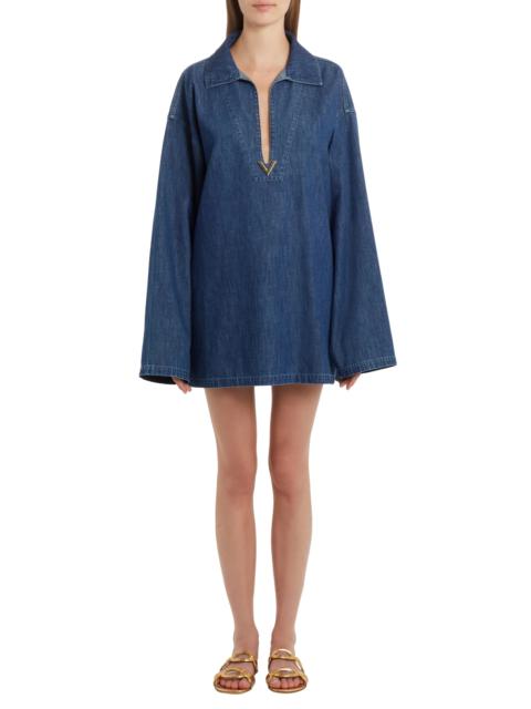 Valentino Plunge Neck Long Sleeve Denim Tunic | REVERSIBLE