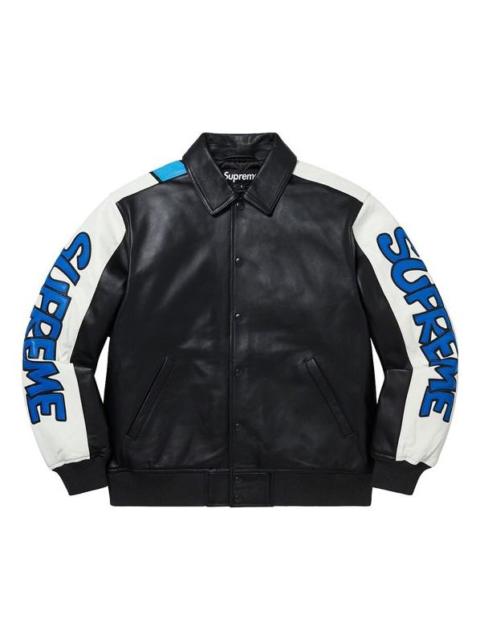 Supreme Supreme Smurfs Leather Varsity Jacket 'Black Blue White' SUP ...
