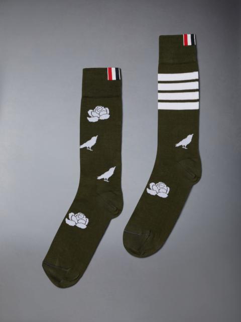 Thom Browne Cotton Rose and Raven 4-Bar Mid Cuff Socks | REVERSIBLE
