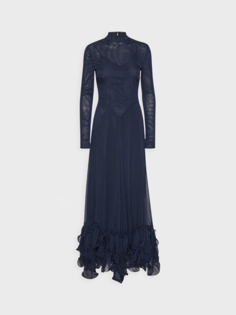 ROTATE Dress Chiffon Maxi Ruffle Blue | REVERSIBLE
