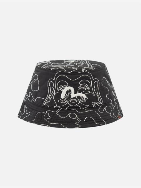 EVISU ALLOVER GODHEAD CAMOUFLAGE EMBROIDERY BUCKET HAT | REVERSIBLE