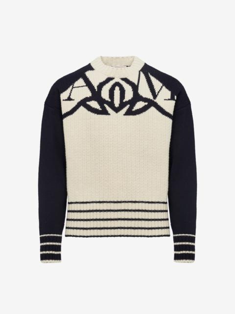Alexander McQueen Men's Exploded Seal Logo Jumper in Cream/navy ...