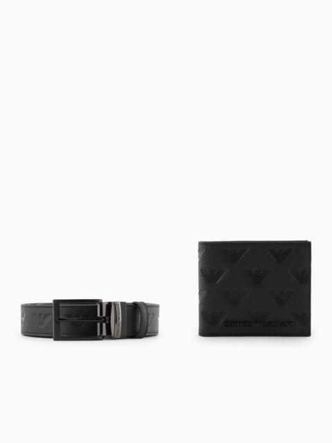 EMPORIO ARMANI Gift box with leather wallet and belt with all-over ...