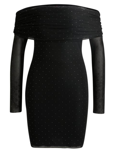HUGO STRETCH-MESH DRESS WITH ALL-OVER RHINESTONE STUDS | REVERSIBLE