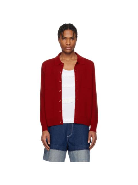Simone Rocha Red Knit Workwear Cardigan | REVERSIBLE