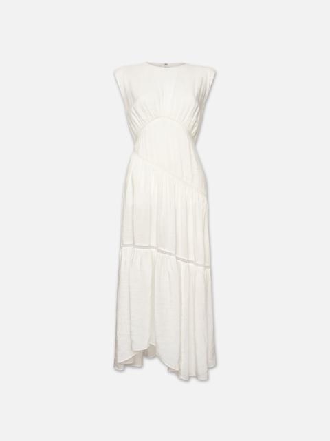 FRAME Gathered Seam Lace Inset Dress in White | REVERSIBLE