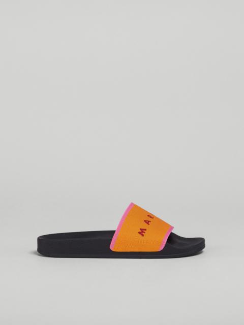 Marni ORANGE AND PINK STRETCH LOGO JACQUARD SLIDE | REVERSIBLE