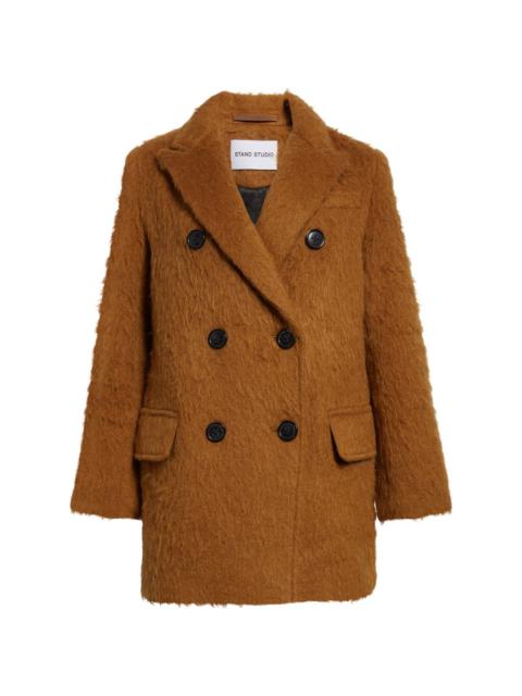 STAND STUDIO Stand Studio Esme Double Breasted Brushed Wool Blend Short Coat in Olive at ...