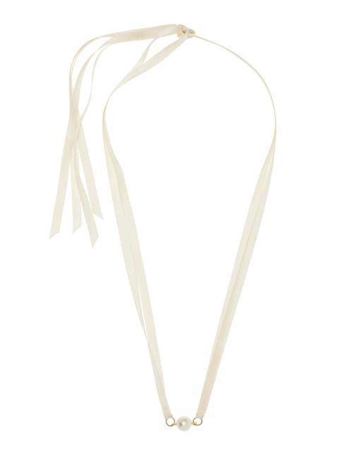 Jennifer Behr Tanya Pearl-Detailed Silk Ribbon Necklace white | REVERSIBLE