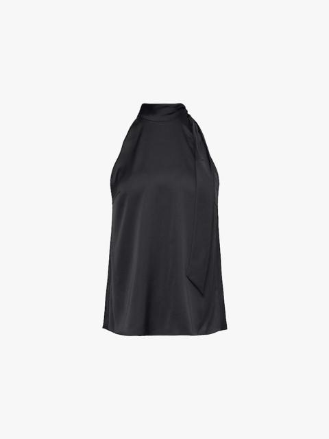 Theory Side-tie halter-neck woven top | REVERSIBLE
