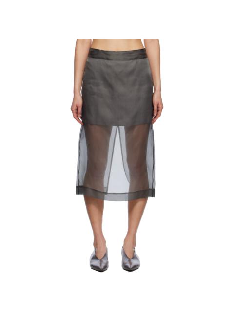 MARIA McMANUS Gray Low Rise Sheer Midi Skirt | REVERSIBLE