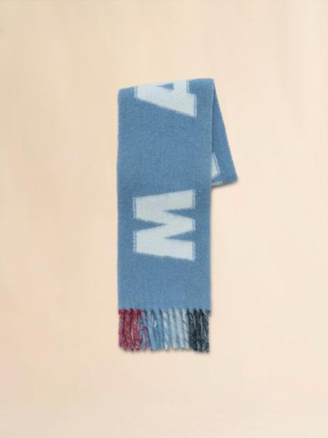 Marni LIGHT BLUE MOHAIR AND WOOL SCARF WITH MAXI LOGO | REVERSIBLE