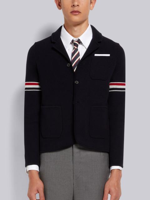Thom Browne Navy Textured Jacquard Stripe Armband Jacket | REVERSIBLE