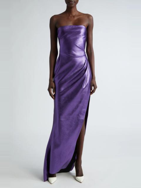 Laquan Smith Strapless Metallic Leather Gown Reversible