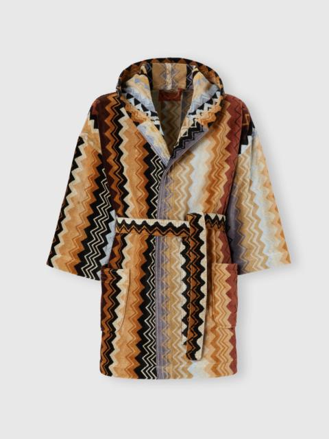 Missoni Giacomo bathrobe in cotton terry with zigzag pattern | REVERSIBLE