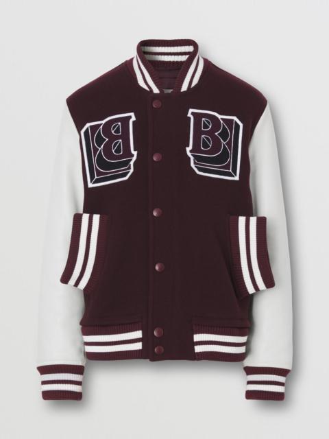 Burberry Leather Sleeve Technical Wool Varsity Jacket | REVERSIBLE