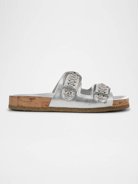 VERONICA BEARD Paige Metallic Dual-Buckle Slide Sandals | REVERSIBLE