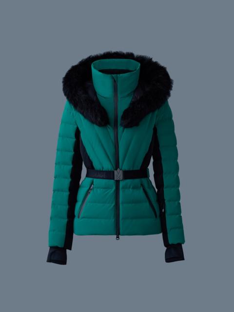 MACKAGE ELITA Down ski jacket with removable blue fox fur trim | REVERSIBLE