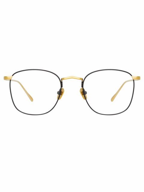 LINDA FARROW THE SIMON | SQUARE OPTICAL FRAME IN YELLOW GOLD AND BLACK ...
