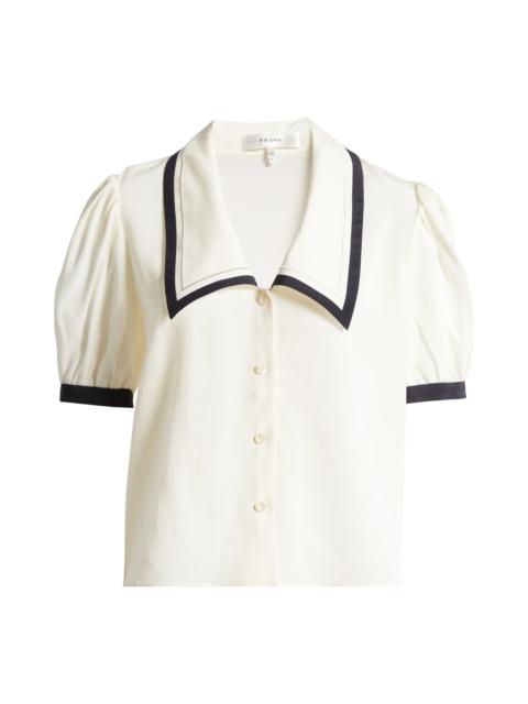 FRAME Sailor Puff Sleeve Silk Button-Up Shirt | REVERSIBLE