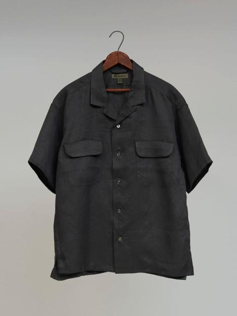Nigel Cabourn Open Collar Shirt Linen Twill in Charcoal | REVERSIBLE