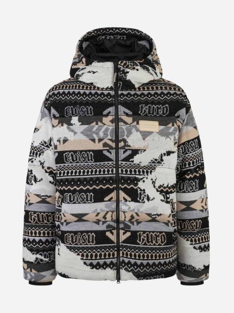 EVISU Allover Kamon Intarsia Oversized Down Jacket | REVERSIBLE
