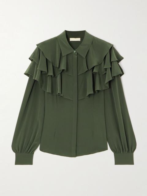 ULLA JOHNSON Liliana ruffled silk blouse Army green | REVERSIBLE