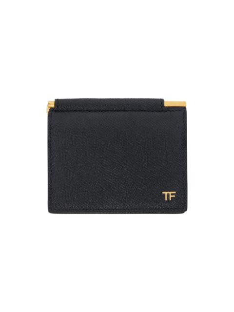 TOM FORD Black Small Grain Leather Folding Money Clip Card Holder ...