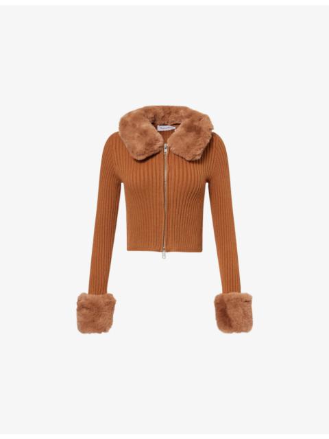 House of Sunny Peggy Faux-Fur-Embellishment Knitted Cardigan | REVERSIBLE