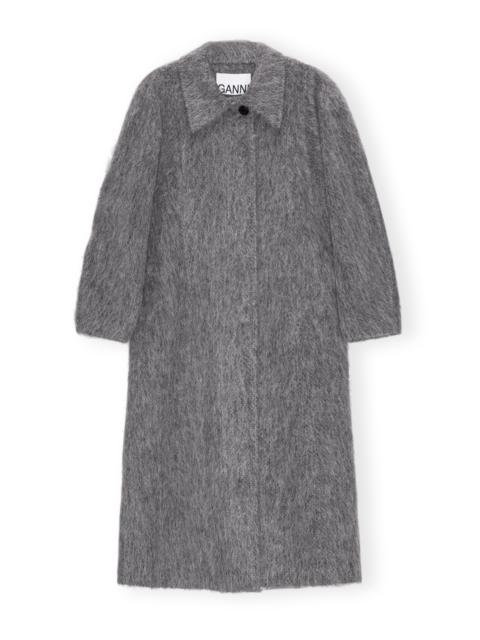 GANNI GREY FLUFFY WOOL CURVED SLEEVES COAT | REVERSIBLE