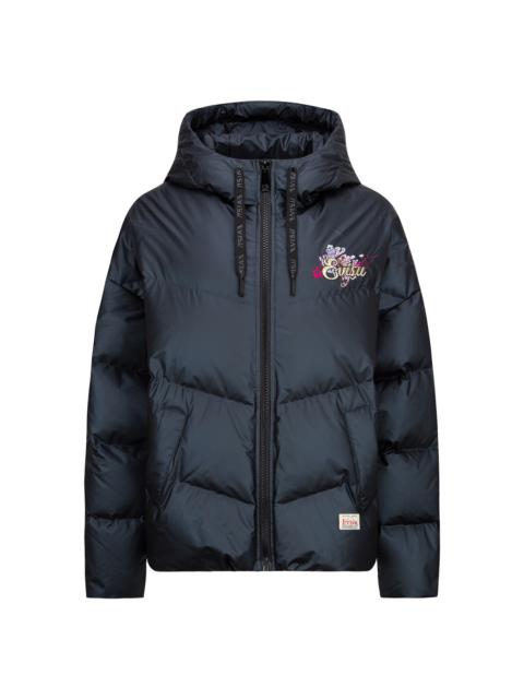 EVISU Logo and Chrysanthemum Motif Embroidered Down Jacket | REVERSIBLE
