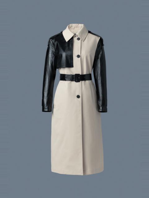 MACKAGE LEIKO Maxi Two-Toned Twill & Leather Trench | REVERSIBLE