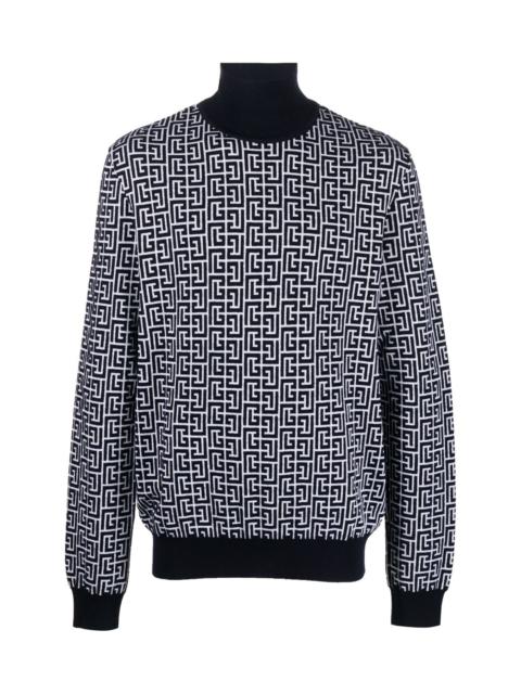 Balmain MONOGRAM-INTARSIA ROLL-NECK JUMPER | REVERSIBLE