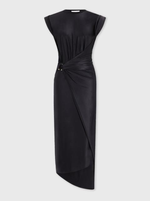 rabanne BLACK DRAPÉ PRESSION DRESS WITH SIGNATURE PIERCING | REVERSIBLE