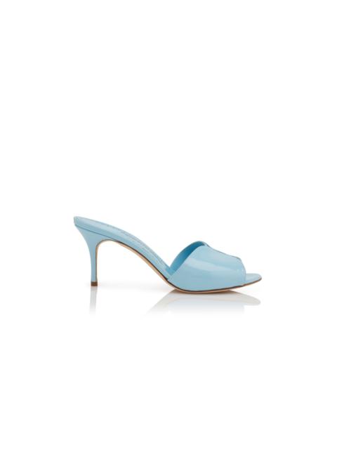 Manolo Blahnik Light Blue Patent Leather Mules | REVERSIBLE