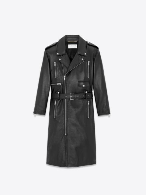 SAINT LAURENT long motorcycle jacket in drummed lambskin | REVERSIBLE