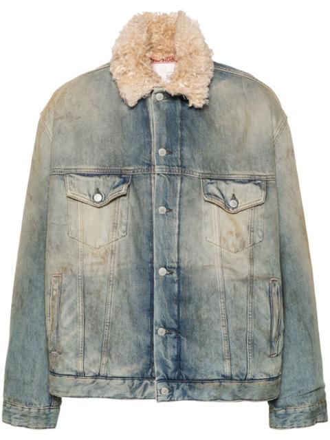 Acne Studios shearling-collar distressed denim jacket | REVERSIBLE