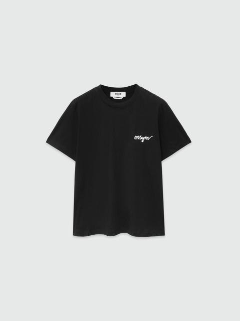 MSGM Black jersey T-shirt with embroidered cursive logo | REVERSIBLE