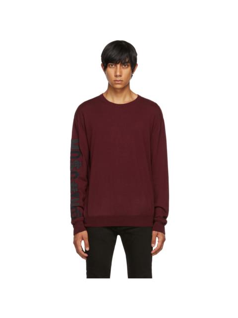 Moschino Burgundy Cashmere Symbols Logo Sweater | REVERSIBLE